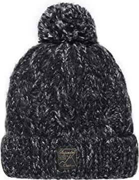 Superdry Bonnet en Tweed Cable pour Femme, Tweed Noir, Taille Unique