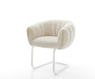 DELIFE Freischwinger Jada-Flex Pl&uuml;sch Creme-Wei&szlig; Freischwinger flach Wei&szlig; Taschenfederkern, Esszimmerst&uuml;hle