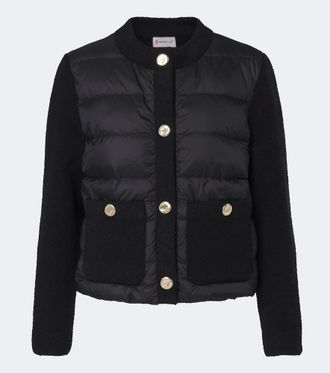 Moncler Cardigan matelass&eacute; en laine m&eacute;lang&eacute;e
