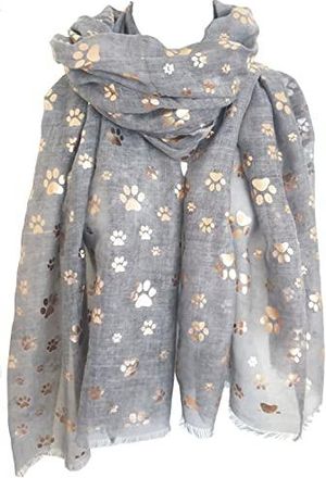 GlamLondon Foulard pour femme avec motif pattes de chien et chat - Gris - Large