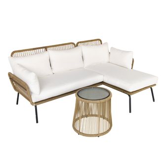 OUTSUNNY Set Da Giardino Boho Con Divano 2 Posti Chaise Longue E Tavolino Crema - Outsunny