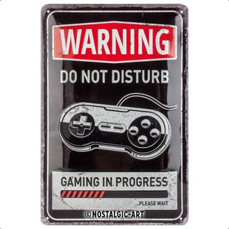 Nostalgic Art Retro Blechschild, 20 x 30 cm, Gaming in progress - Geschenk-Idee f&uuml;r Gamer, aus Metall, Vintage Design mit Spruch, Blechschilder Spr&uuml;che