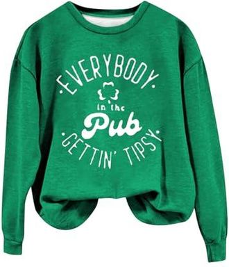 Generic Sweat à manches longues pour la Saint-Patrick pour femme - Imprimé lettres amusantes - Pull à manches longues - Tenue de vacances Paddy, Vert, XXL