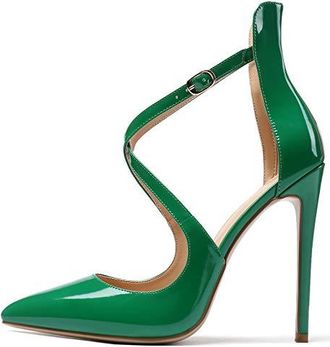 EDEFS Escarpins Femme - Bride Cheville fermée par Boucle - Talon Aiguille - Bout Pointu fermé - Turquoise - T.39