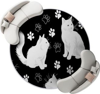 Generic 150 cm Tapis Rond en Laine synth&eacute;tique - Motif Mignon Dessin Anim&eacute; Animaux Chat antid&eacute;rapant Lavable Tapis pour Chambre denfant Salle &agrave; Manger Salle d