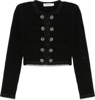 Self Portrait Texturierte Strickjacke - Schwarz