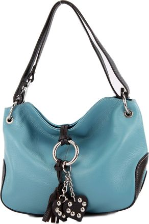 modamoda.de T10 - ital. Schultertasche Umh&auml;ngetasche aus Leder, Farbe:Pastellblau/Dunkelbraun