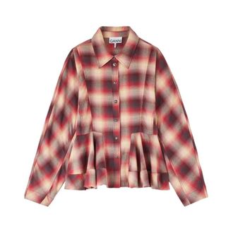 Ganni Baumwoll Flanell Karo Peplum Shirt - - Blouses & Shirts - Damen - Mehrfarbig - S