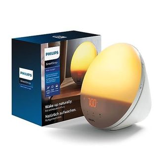 Philips Wake-up Light, farbige Sonnenaufgangssimulation, 20 Lichtst&auml;rken, 7 nat&uuml;rliche Kl&auml;nge, Mitternachtslicht (Modell HF3531/01)