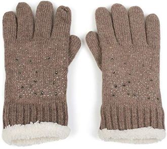 styleBREAKER gants chaud avec strass et polaire, gants dhiver tricotés, femme 09010010, couleur:Marron