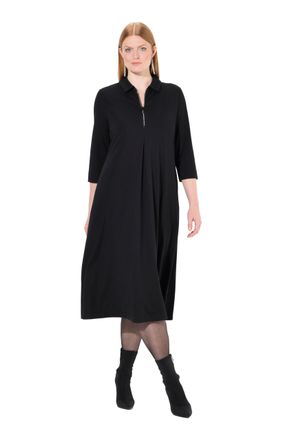 Ulla Popken Damen Puntokleid, Glitzer-rei&szlig;verschluss, 3/4-arm Kleid, Schwarz, 58-60 EU