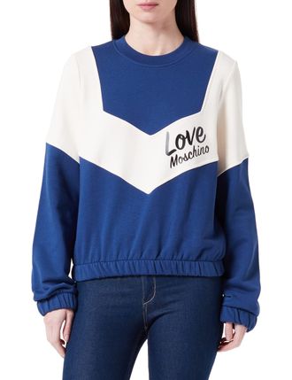 Love Moschino Regular fit Long-Sleeved Roundneck Sweatshirt in 100% Cotton Fleece with Contrast Color Inserts on The Front, Back and Sleeves and Italic Logo Print o