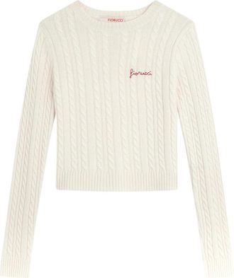 Fiorucci Femme, Pulls, Blanc, Taille: 40 FR Pull Court C&ocirc;tel&eacute; &agrave; Logo C&acirc;ble