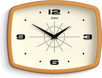 Jones Clocks Jones Clocks Movie wanduhr | Retro rechteckige Uhr | 25 cm | Senfgelb | Cooler Designer-Look im mid-Century-Stil für küche, Wohnzimmer oder büro