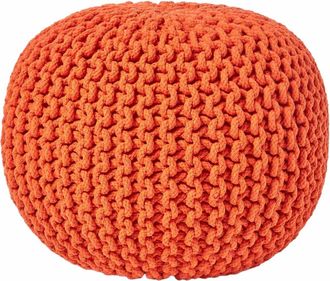 Homescapes Pouf Strickpouf rundes Bodenkissen, Sitzpouf 35 x 40 cm, gepolsterter Sitzhocker, Sitzpuff/Puff mit grob gestricktem Bezug aus 100% Baumwolle, Strickp