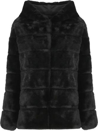 Betta Corradi Femme, Vestes, Noir, Taille: 40 FR Veste &agrave; Capuche en Fourrure Synth&eacute;tique