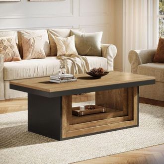 Tribesigns Tribesigns Table Basse rectangulaire avec Rangement Ouvert, Table Centrale Rustique cannel&eacute;e de 120 cm avec &eacute;tag&egrave;res pour Salon, Meubles Marron et