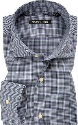 Rosso E Nero Herren Hemd blau gemustert Slim Fit