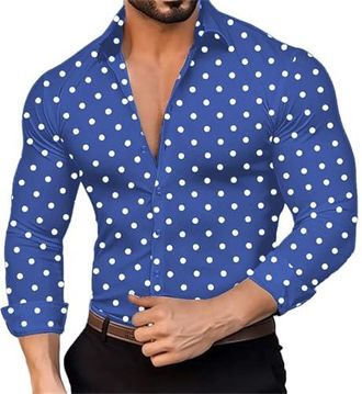 Generic Chemise &agrave; manches longues pour homme, chemise &agrave; pois, chemisier occidental, coupe ajust&eacute;e, haut daffaires d&eacute;contract&eacute;, t-shirt dautomne 2025, T-shirt 