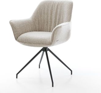 DELIFE Esszimmerstuhl Keila-Flex mit Armlehnen Webstoff Soft Beige Kreuzgestell konisch Schwarz, Esszimmerst&uuml;hle