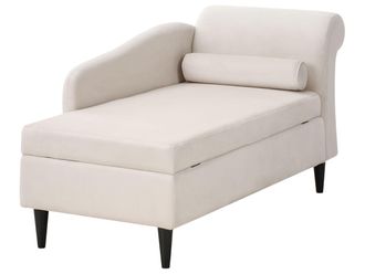 Beliani Chaiselongue Samt beige rechts mit Stauraum u. Kissen hohe Lehne Retro Luiro