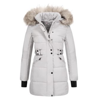 Elara Damen Steppjacke Winterjacke Kunstfellkragen Grau Chunkyrayan EL-JA02 Grey-38 (M)