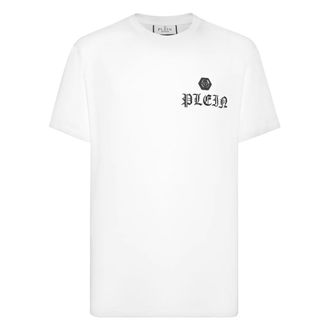 Philipp Plein Homme, Tops, Blanc, Taille: 2XL T-shirt Col Rond MC avec Cristaux Skull&Bones