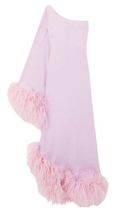 Taller Marmo Ubud one-sleeve feather-trimmed crepe gown Size S