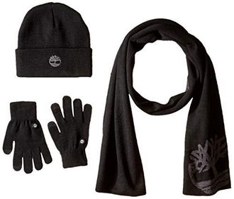 Timberland Double Layer Scarf, Cuffed Beanie & Magic Glove Gift Set Ensemble daccessoires dhiver, Noir, Taille Unique Homme