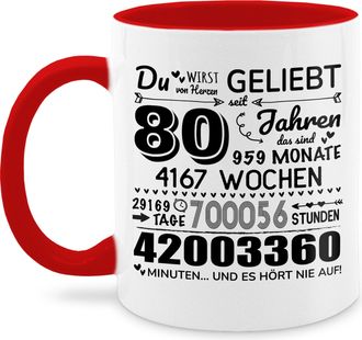 Shirtracer Tasse Tassen 325ml - 80 Jahre - Du wirst von Herzen geliebt | 80. Geburtstag | 80 Jahre Geburtstagsgeschenke | 80ter Geburtstagsgeschenke f&uuml;r Oma und 