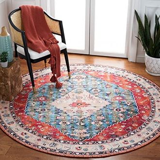 Safavieh Traditionell Teppich für Maschinenwaschbar und rutschfest - Ideal für stark frequentierte Bereiche - Tucson Collection, Kurzer Flor, Beige und Grau, 1