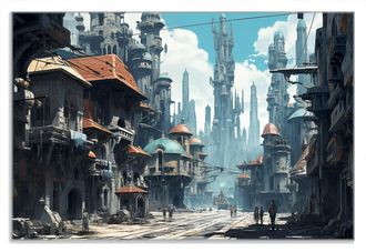 Wallario Frühstücksbrettchen aus Glas, Glasunterlage, Glasbrettchen Verlassene Zukunftsstadt, Größe 20 x 30 cm, Sicherheitsglas