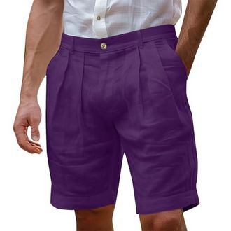 Generic Short dentra&icirc;nement en coton et lin pour homme - Short en lin pliss&eacute; sur le devant - Short italien d&eacute;contract&eacute; d&eacute;t&eacute; l&eacute;ger avec poches - Bas de plage, 