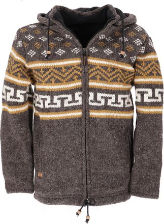 Guru Shop Unisex Wolljacke mit Nordischem Muster, Strickjacke Braun/Mustard - Modell 4, Herren, Wolle, Size:XL