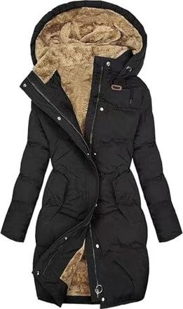 Generic Manteau long dhiver &agrave; capuche pour femme - Imperm&eacute;able - Doublure en polaire Sherpa - Chaud - Parka &eacute;paisse avec capuche, Noir, 3XL