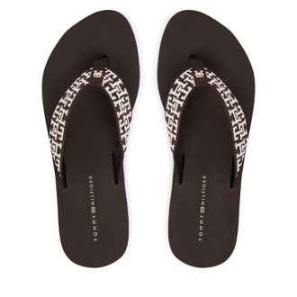 Tommy Hilfiger Zehentrenner Tommy Hilfiger Mono Wedge Summer Sandal FW0FW09696 Braun
