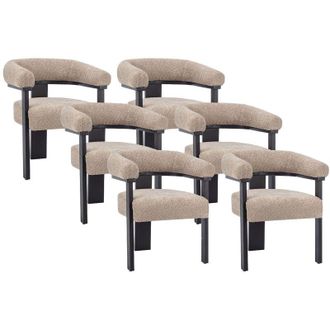 Vente-Unique Lot de 6 chaises avec accoudoirs en tissu bouclette et bois dh&eacute;v&eacute;a noir - Taupe - LIVELIA de Pascal MORABITO