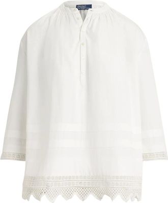 Ralph Lauren Femme, Blouses et Chemises, Blanc, Taille: 40 FR Carlton Lace-Trim Blouse