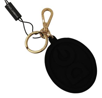 Dolce & Gabbana Mens Black Rubber Dg Logo Gold Brass Metal Keyring Keychain Accessory