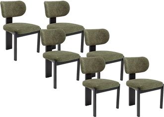 Vente-Unique Stuhl 6er-Set - Bouclé-Stoff & Kautschukholz -Schwarz & Khaki - WILANA