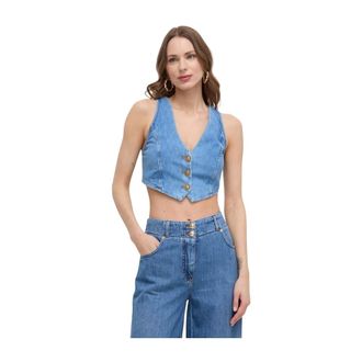 Twinset Gilet ajust&eacute; en denim - Femme - Costumes - Bleu - Taille: 42 FR