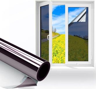 Amigo Spiegelfolie Fenster Sichtschutz 44x200cm Sonnenschutzfolie Fenster Innen & Au&szlig;en Fensterfolie Sonnenschutz Einseitige UV Folie Fenster Hitzeschutz id