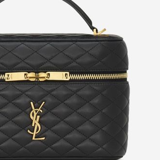 Saint Laurent Womens Large Gaby Leather Vanity Bag Black Lambskin Shoulder