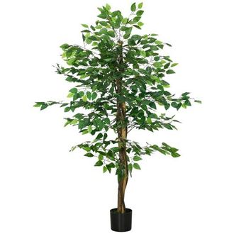HOMCOM Plante Artificielle Arbre Artificiel ficus Hauteur 1,50 m Tronc Branches Liane Lichen Feuilles Grand r&eacute;alisme Pot Inclus, int&eacute;rieur, Vert