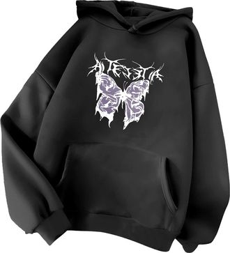 Minetom Damen Kapuzenpullover Langarm Hoodie Kawaii Schmetterling Hoodies Pulli Teenager Mädchen Mode Casual Sweatshirt Herbst Winter Warme Oberteile mit Kapu