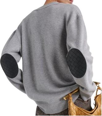 Bottega Veneta Grey Cashmere Cardiagn with Leather Elbow Patches Size S