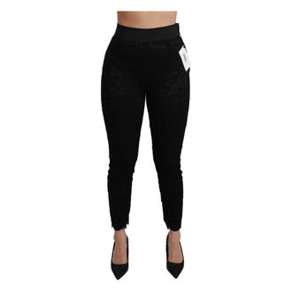 Dolce & Gabbana Schwarze Spitze Skinny High Waist Hose - - Trousers - Damen - Schwarzk - XS