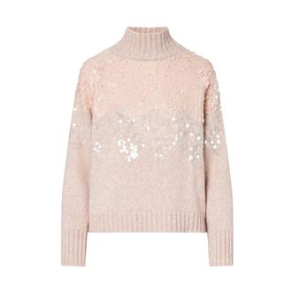 Liu Jo Pull &agrave; col roul&eacute; en laine m&eacute;lang&eacute;e orn&eacute; de strass - Femme - Pulls - Rose - Taille: 40 FR