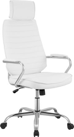 Clp Bürostuhl ergonomisch Rako, Schreibtischstuhl höhenverstellbar drehbar Kunstleder, Rückenlehne mit Kopfstütze, Armlehnen gepolstert, Farbe:weiß