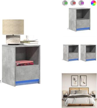 vidaXL Nachttische mit LED-Leuchten 2 Stk. Betongrau Holzwerkstoff - Nachttisch - Nachttische - Nachtschrank - Nachtkonsole